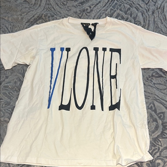 VLONE | Shirts | Vlone White Tee With Blue And Black Lettering | Poshmark
